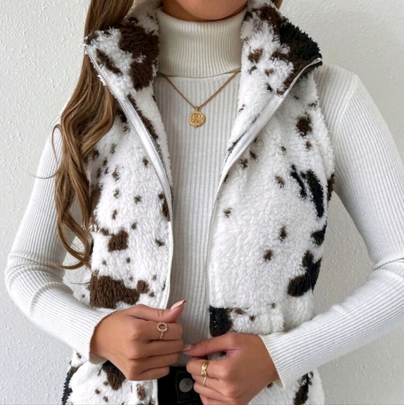 Jackets & Coats | New Cow Print Teddy Vest Coat | Poshmark